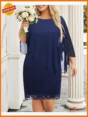 Other | Sheath Dress With Chiffon Cape Lace Overlay Boat Neck Zipper ...
